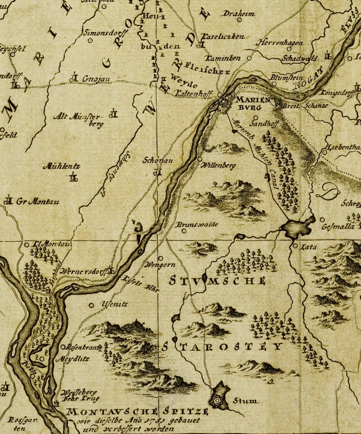 Stary Malbork: Okolice Malborka - mapa z 1753 roku
