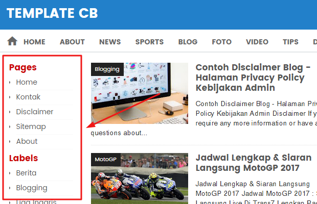 Cara Menambah Satu Kolom Sidebar Kiri di Blogger > Contoh Blog