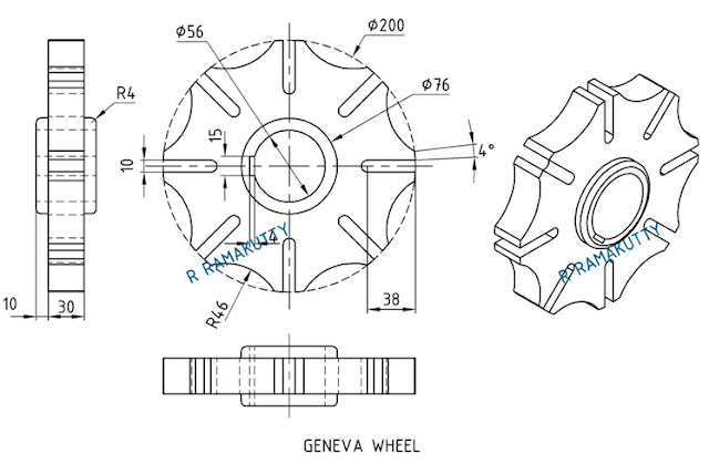 Machine Drawing: Geneva Wheel - IV Sem Mech 3D Dwg.