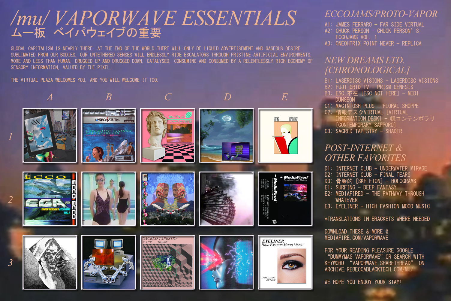 I present to you, /r/VAPORWAVE, the Reddit Vaporwave Essentials List ...
