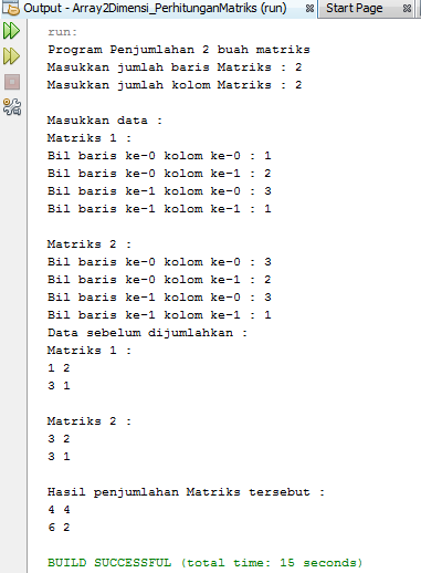 Tutorial : Penjumlahan 2 Buah Matriks pada bahasa pemograman java netbeans