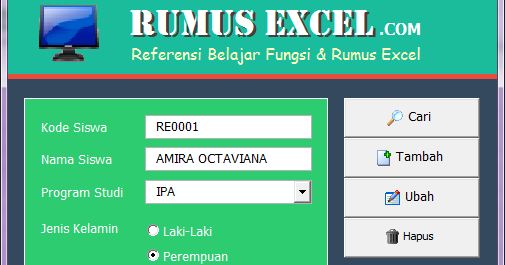 Aplikasi Form Data Entri Siswa Baru - Rumus Excel