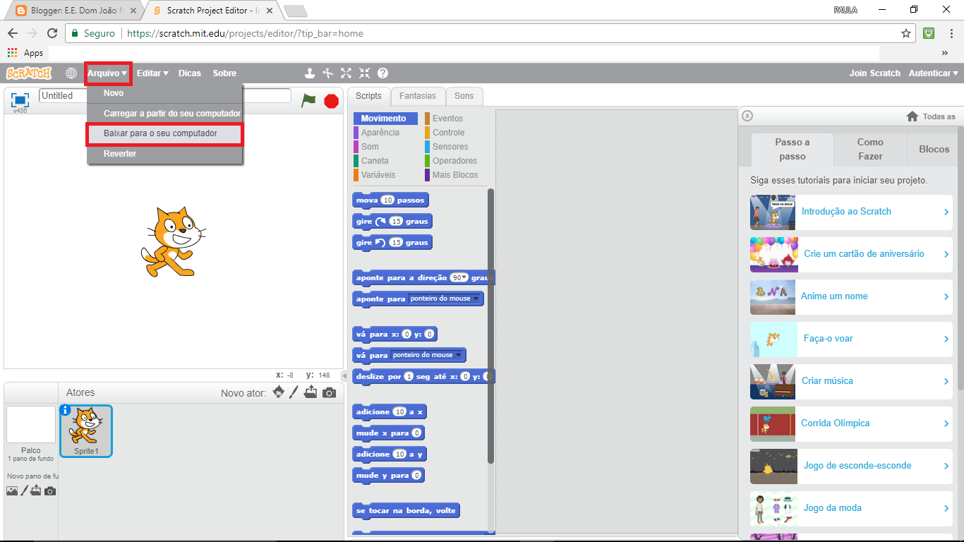 E.E. Dom João Nery - Matemática - 9° anos: 18/08 - Scratch Online