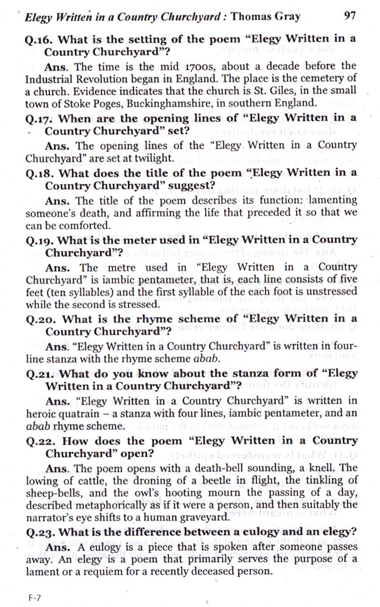 Brief Questions with Answers (Elegy written in a country churchyard ...