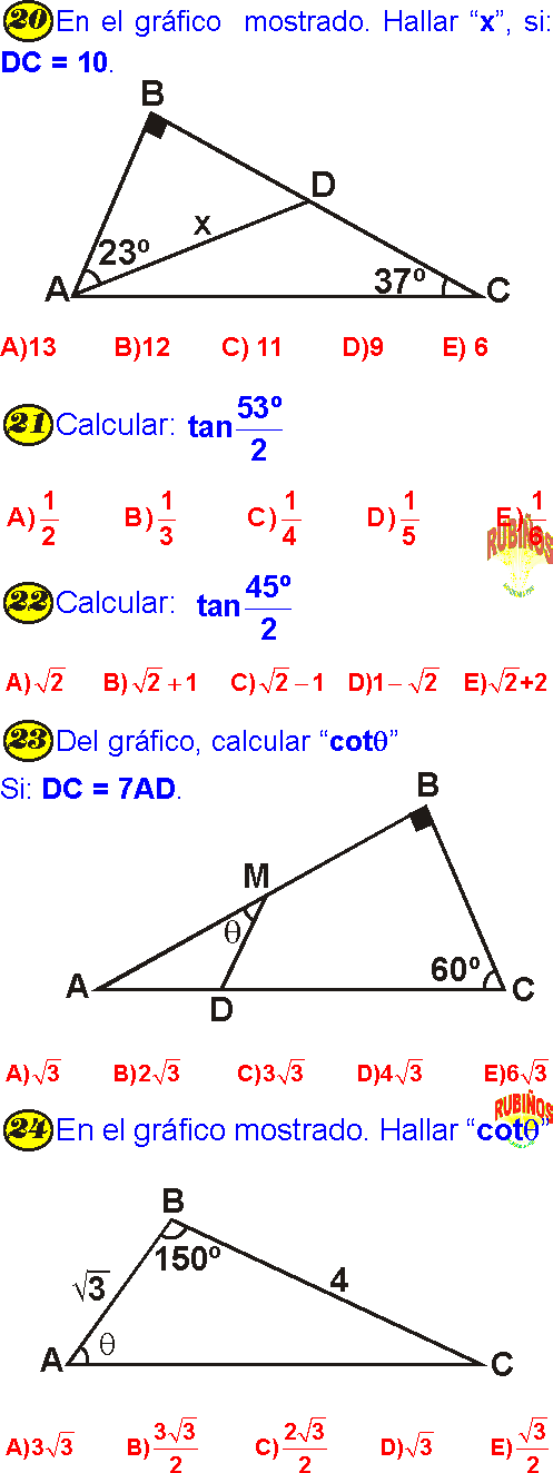 RAZONES TRIGONOMÉTRICAS EN LOS TRIÁNGULOS RECTÁNGULOS NOTABLES EJERCICIOS RESUELTOS PDF
