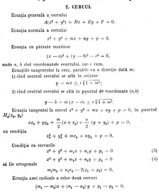 tabele matematice uzuale online: Geometrie analitică. Cercul