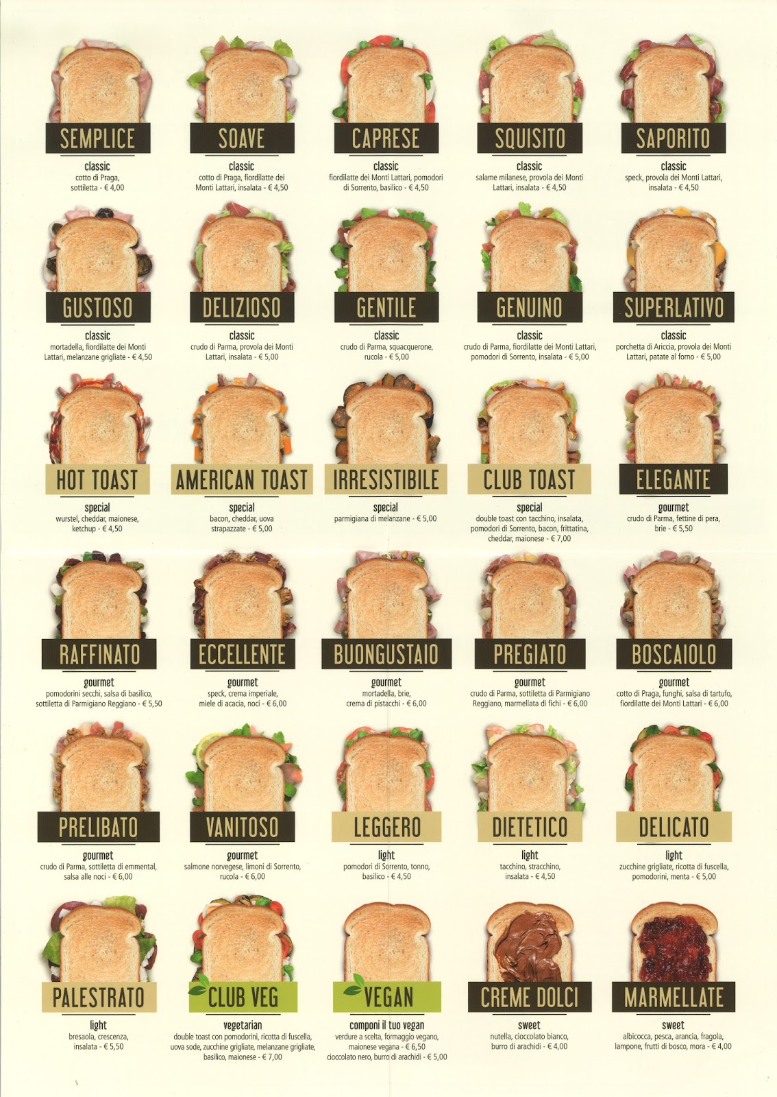 Menu e Prezzi: Menu della toasteria take away CAPATOAST a Milano in ...