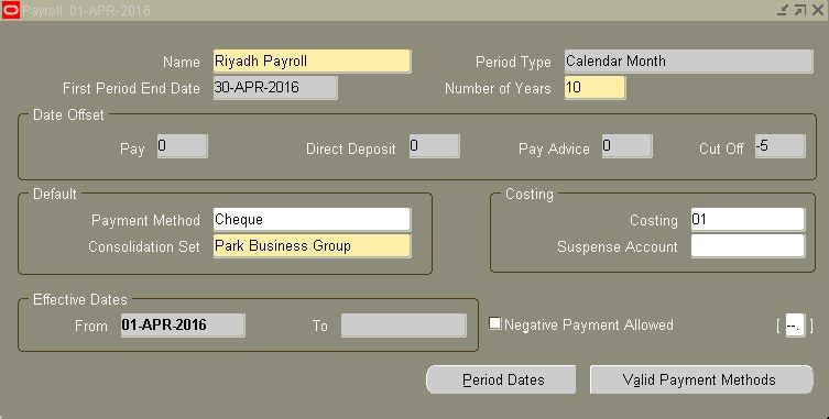 Oracle HRMS: Create Payroll in Oracle HRMS