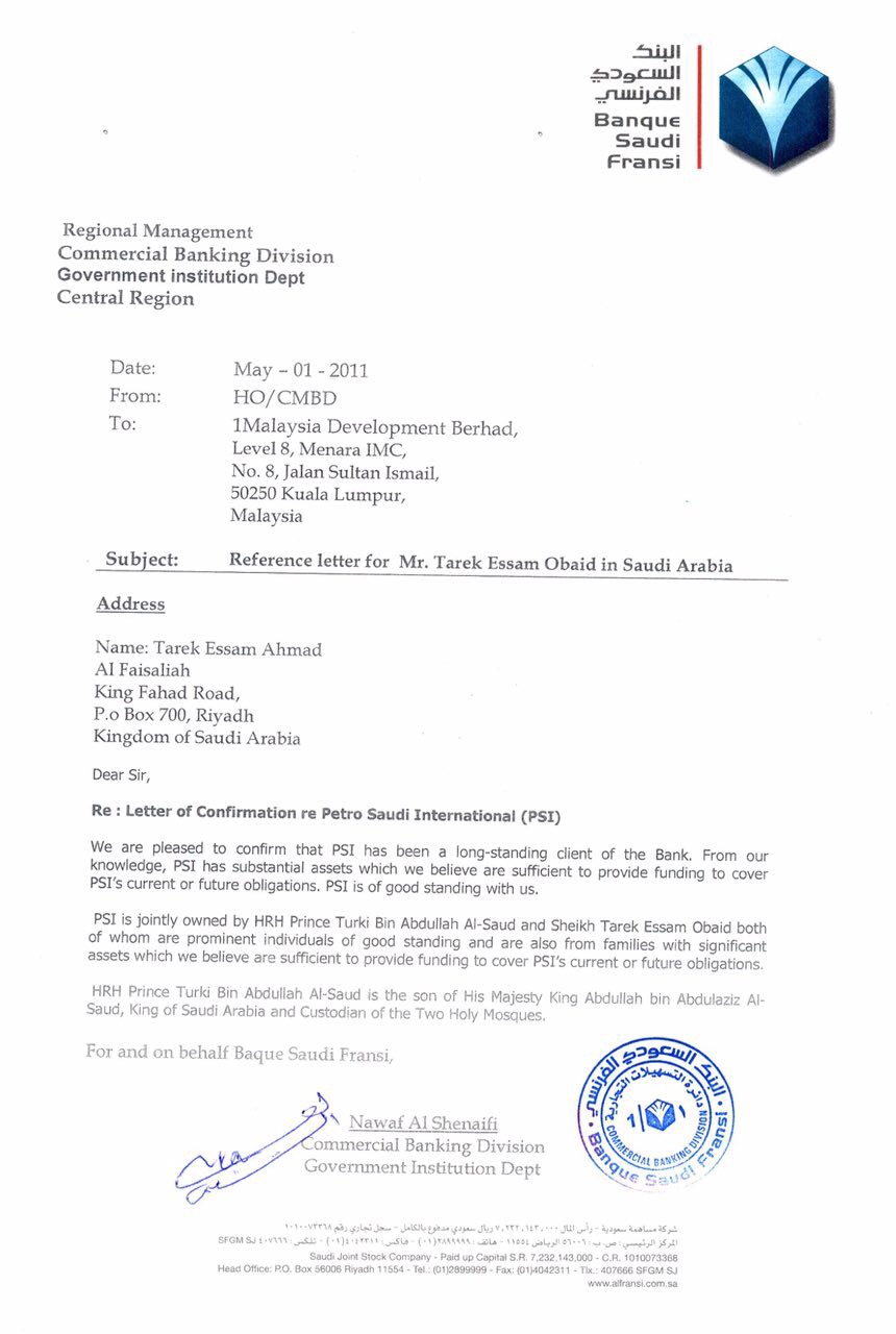 The BENCHMARK: 1MDB: A Letter From Royal Embassy of Saudi Arabia