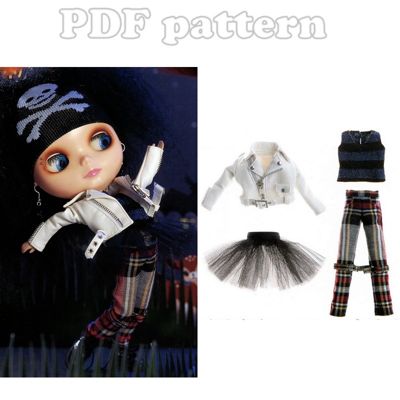 Blythe Perfecto Jacket, Punk Pants, TShirt and Tutu Skirt Pattern PDF ...