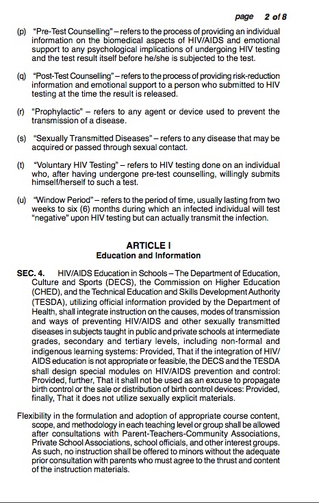 RA 8504: Philippine AIDS Prevention and Control Act of 1998 ~ Living ...