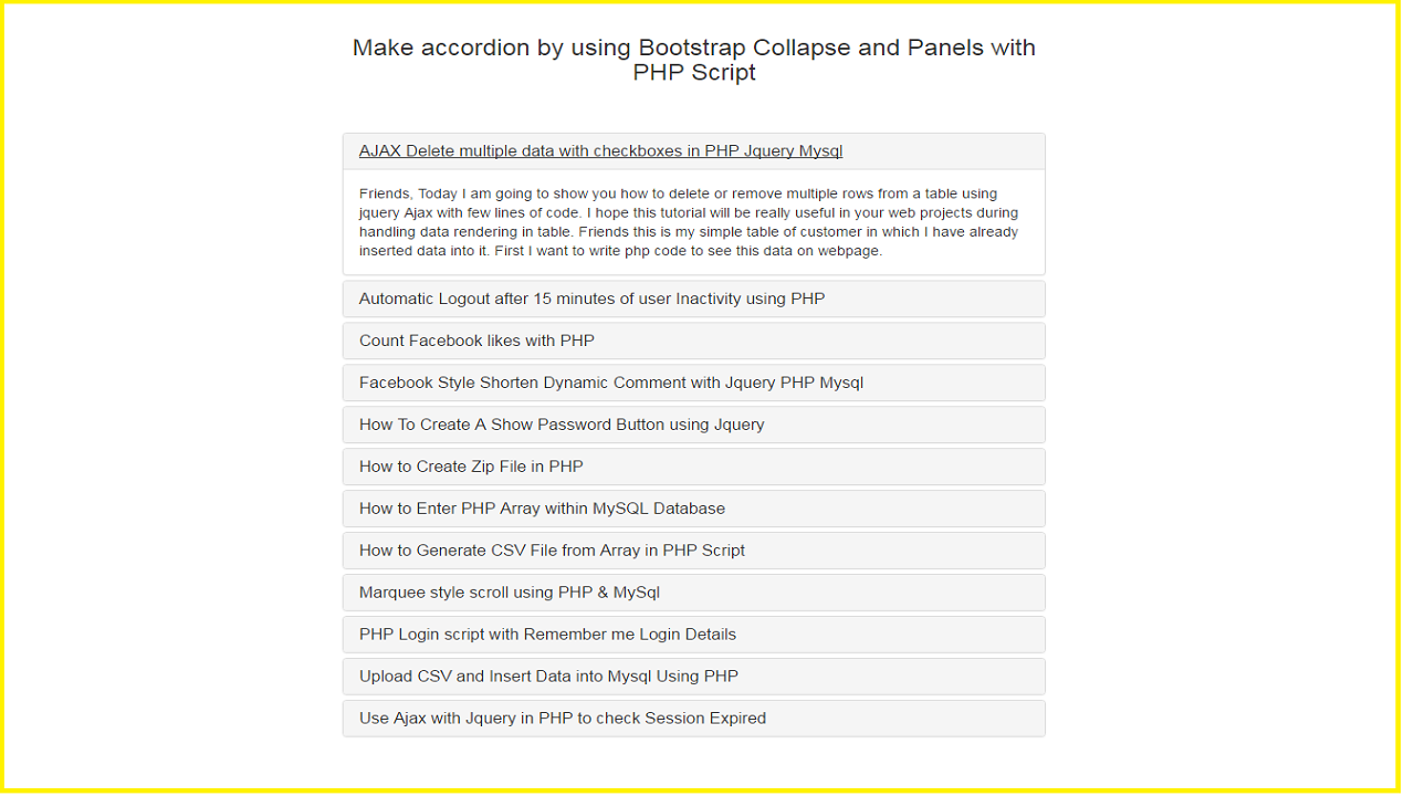 Make Accordion By Using Bootstrap Collapse And Panels With Php Script Webslesson 1859