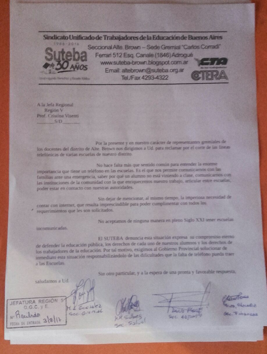 Suteba Alte Brown Las Escuelas Bonaerenses No Tienen LÍneas