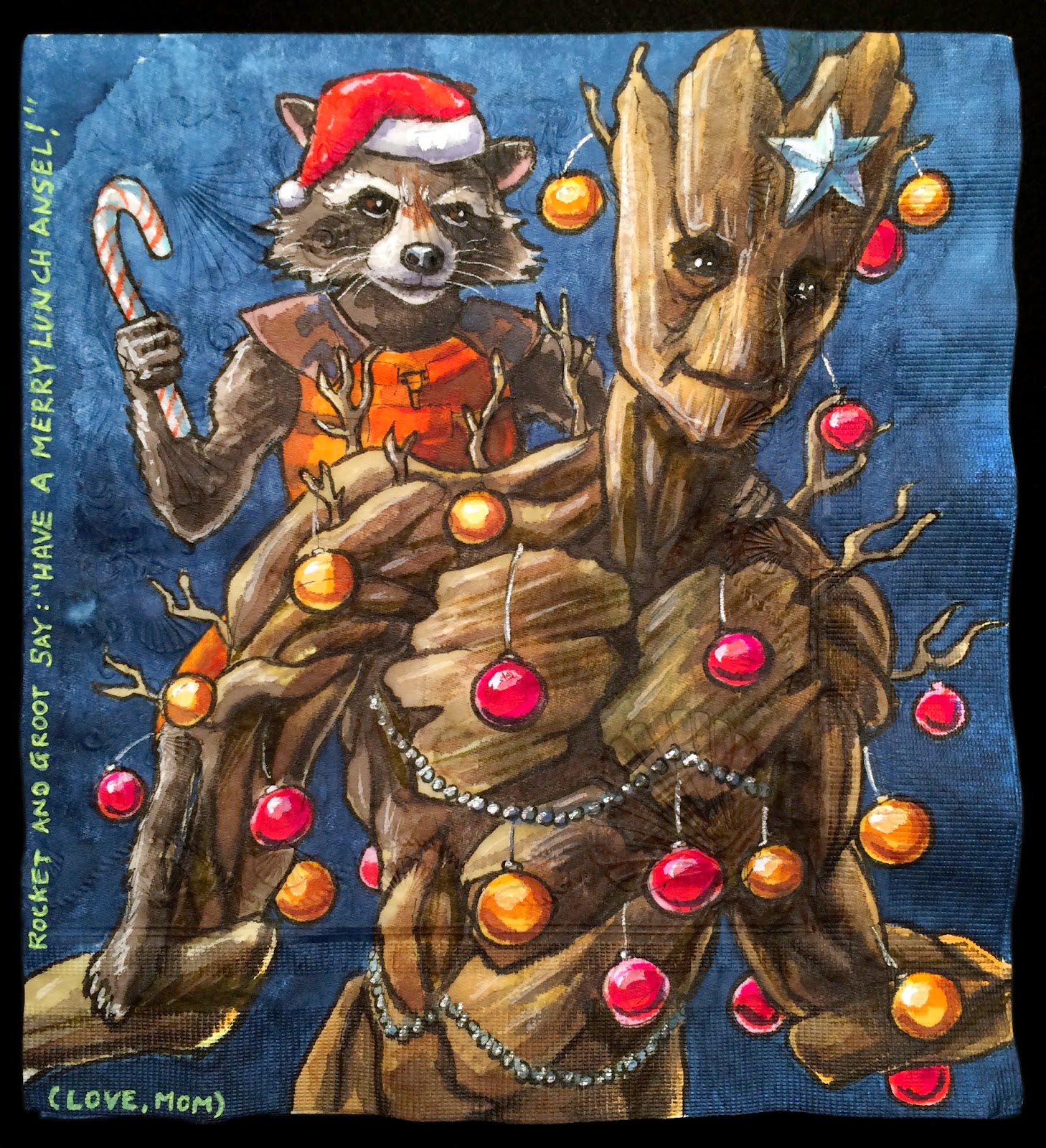 Daily Napkins: Rocket and Groot Decorate for the Holidays