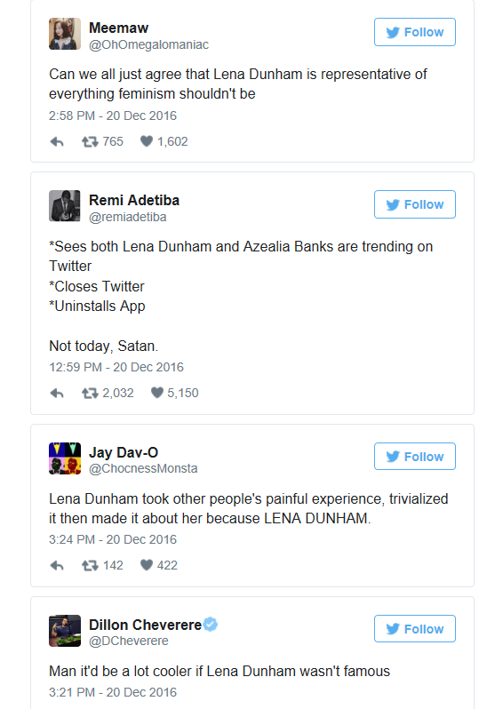 Twitter outrage as Lena Durham says she wishes she'd had an abortion