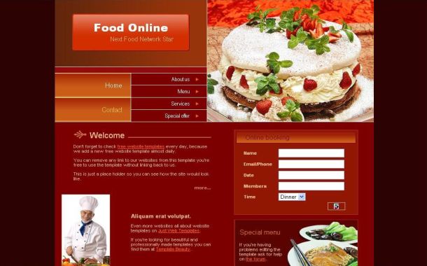 Red Food Restaurant Online PSD CSS Template