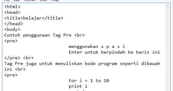 Penggunaan Tag Pre Pada HTML