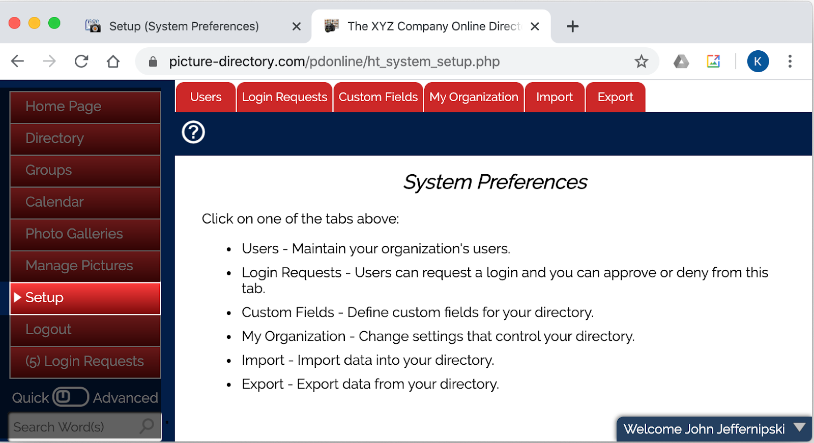Setup System Preferences