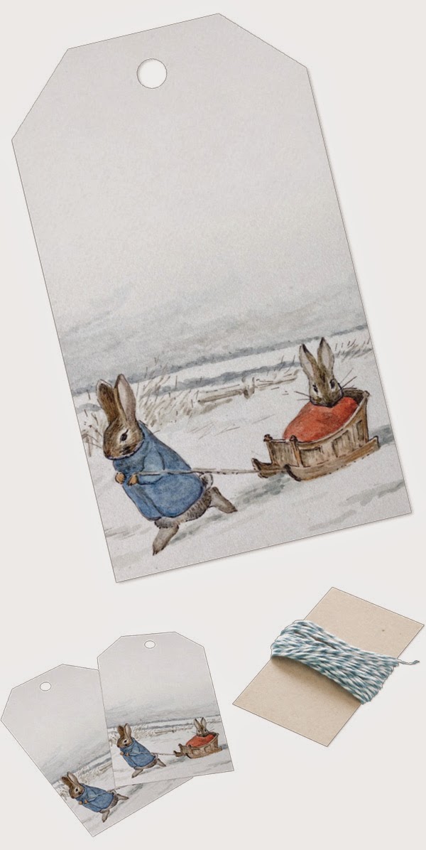 A Storybook Life: Beatrix Potter Two Rabbits Sledding Christmas Gift Tags