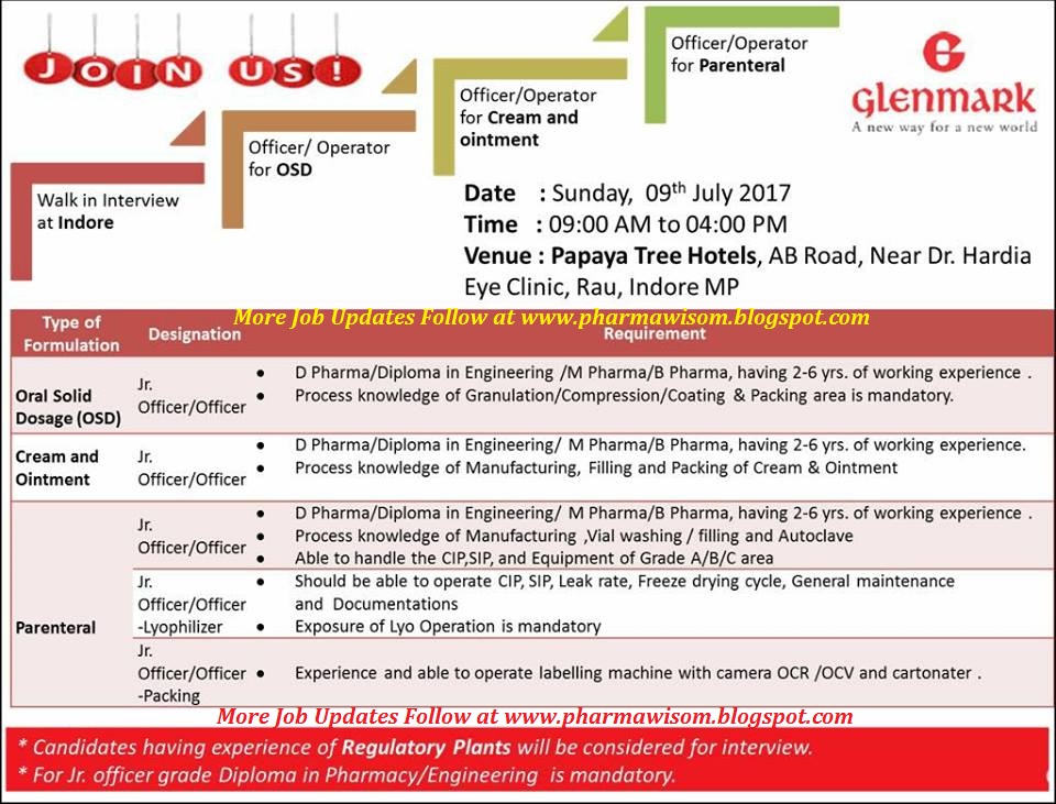 Glenmark Pharmaceuticals - Walk-In Interviews on 9th July, 2017 ...