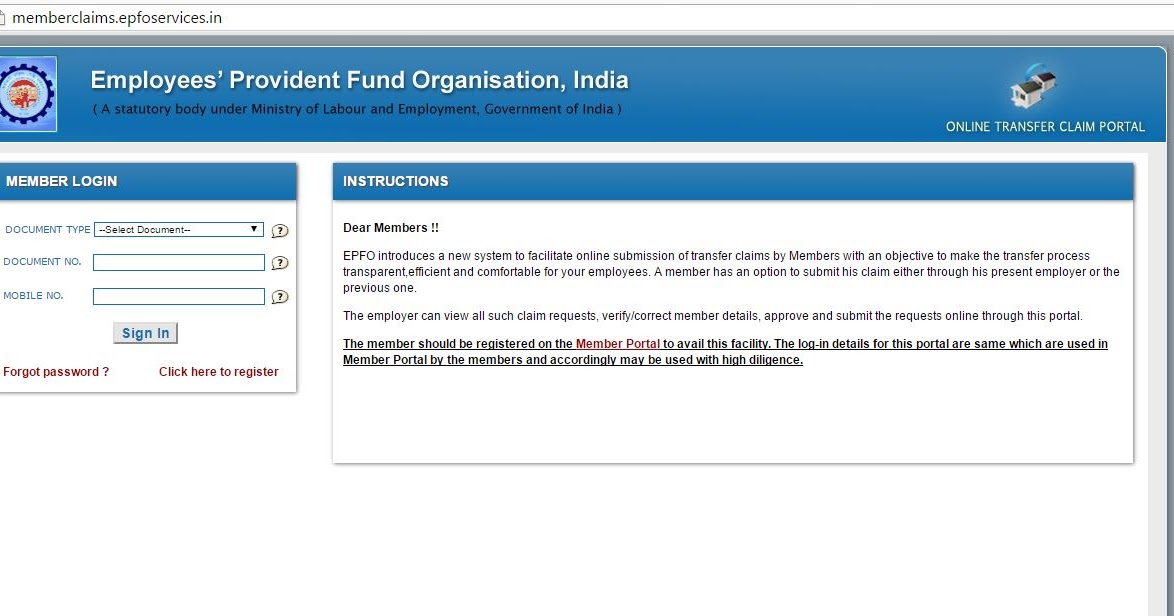EPF: EPF - Online transfer using member portal
