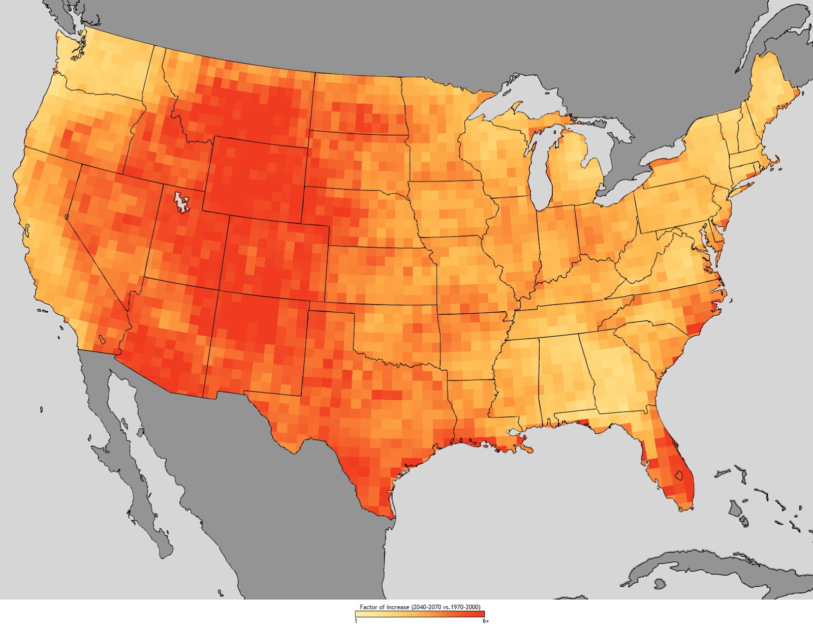 Increase in total heatwave days by state - Vivid Maps