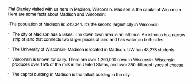 Flat Stanley Around the World!: Holden's Flat Stanley in Wisconsin!
