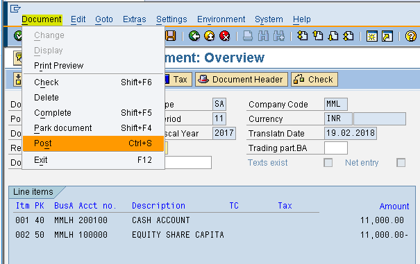 SAP - FICO MODULE LEARNING: Display the Document Parked and Change the ...