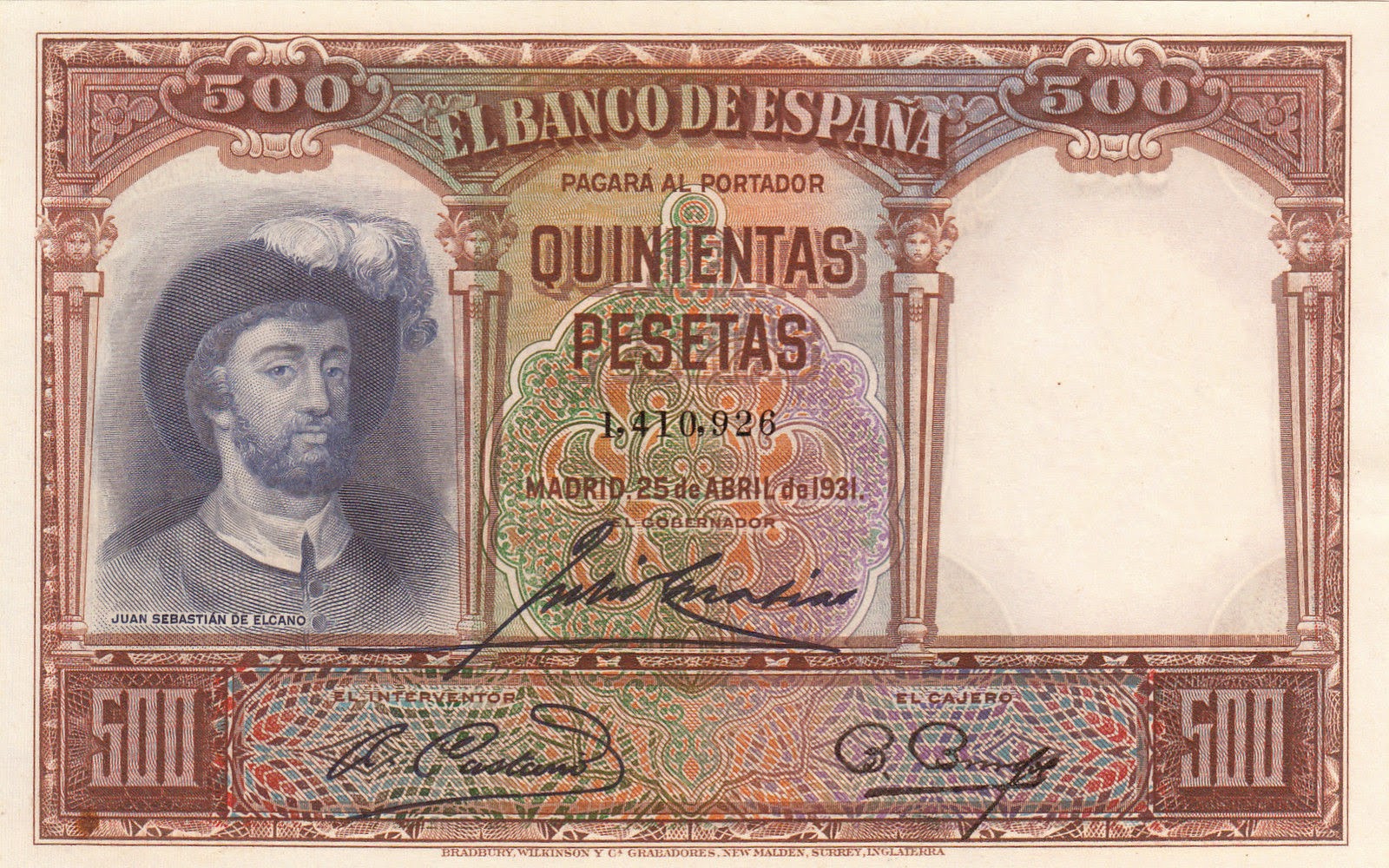 Spain 500 Pesetas banknote 1931 Juan Sebastian de Elcano|World ...