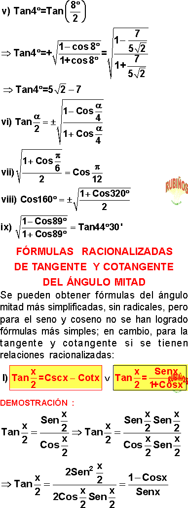 IDENTIDADES DEL ANGULO MITAD EJERCICIOS RESUELTOS DE TRIGONOMETRIA PDF