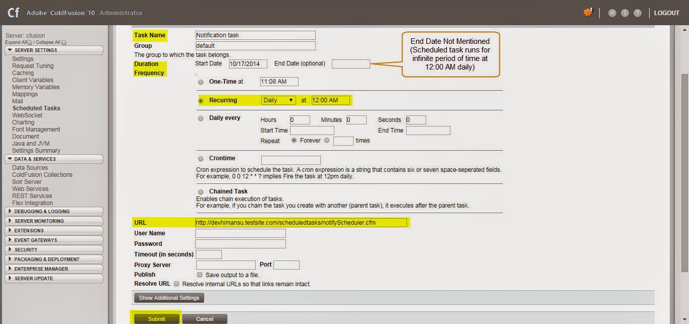 ColdFusion Settings: Perform Scheduled Tasks Using ColdFusion
