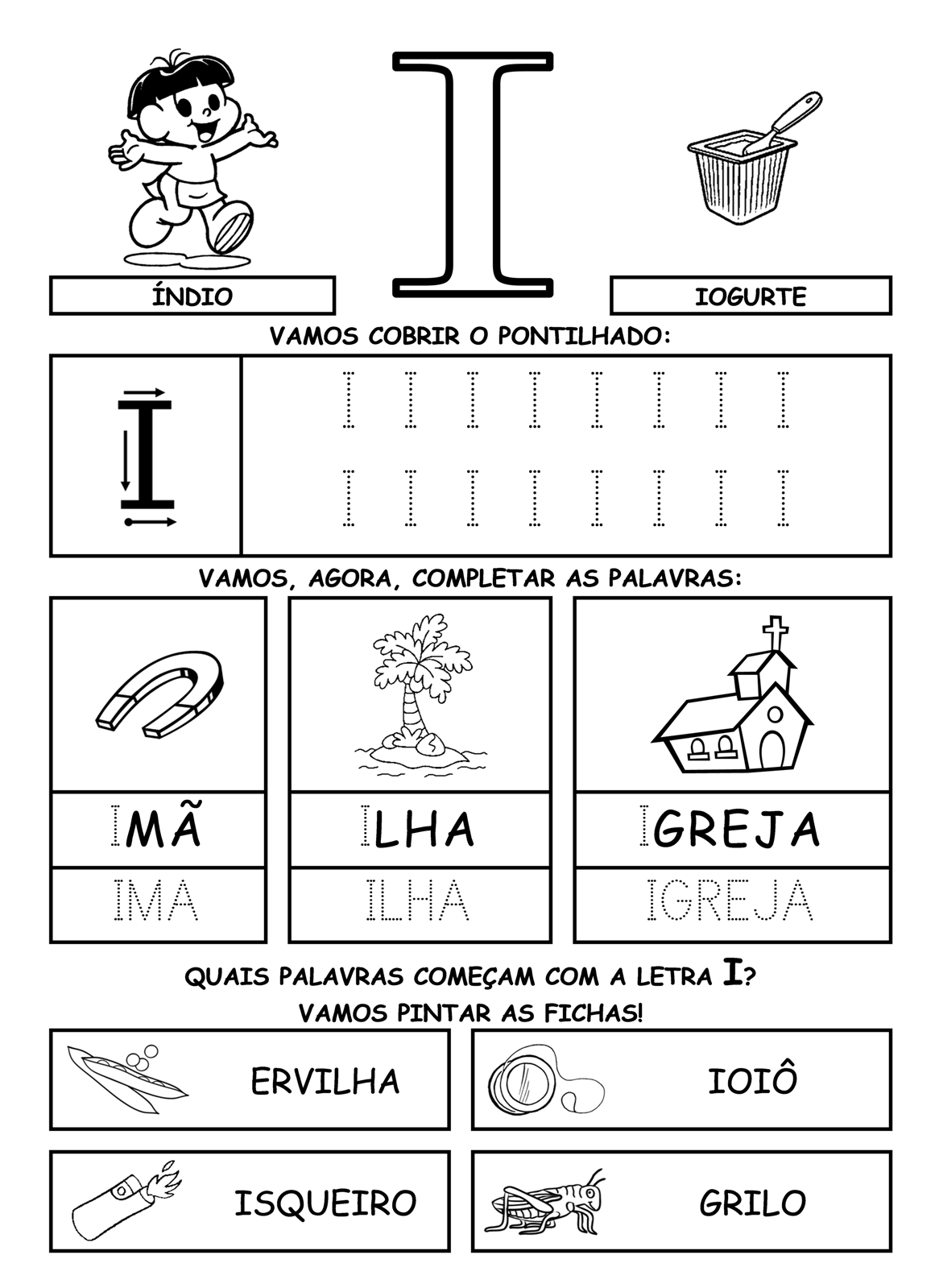 Atividades letra i, Atividades letra e, Linguagem oral e escrita
