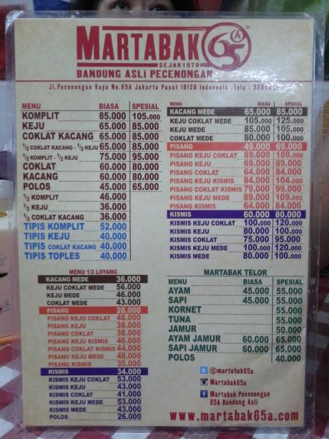 Foto-foto Perjalanan: Daftar Harga dan Menu Martabak Bandung Asli ...