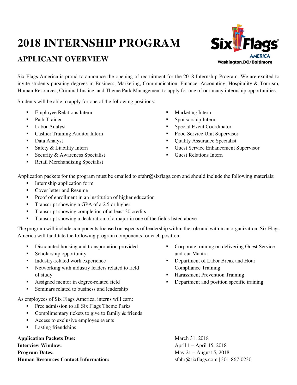 The Sociology Department at a Glance!: Paid Six Flags Internships for ...