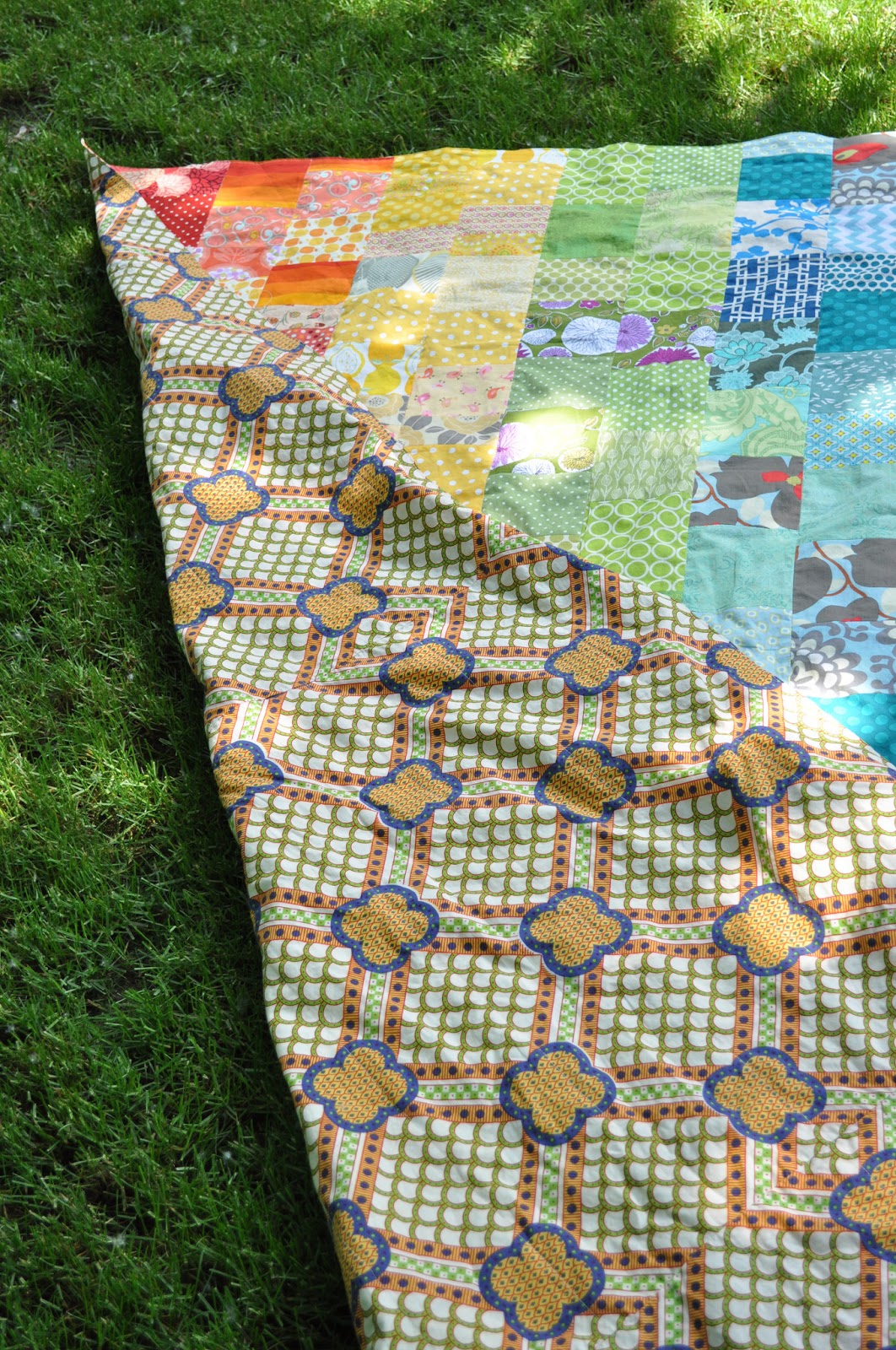 five to six: rainbow patchwork picnic blanket