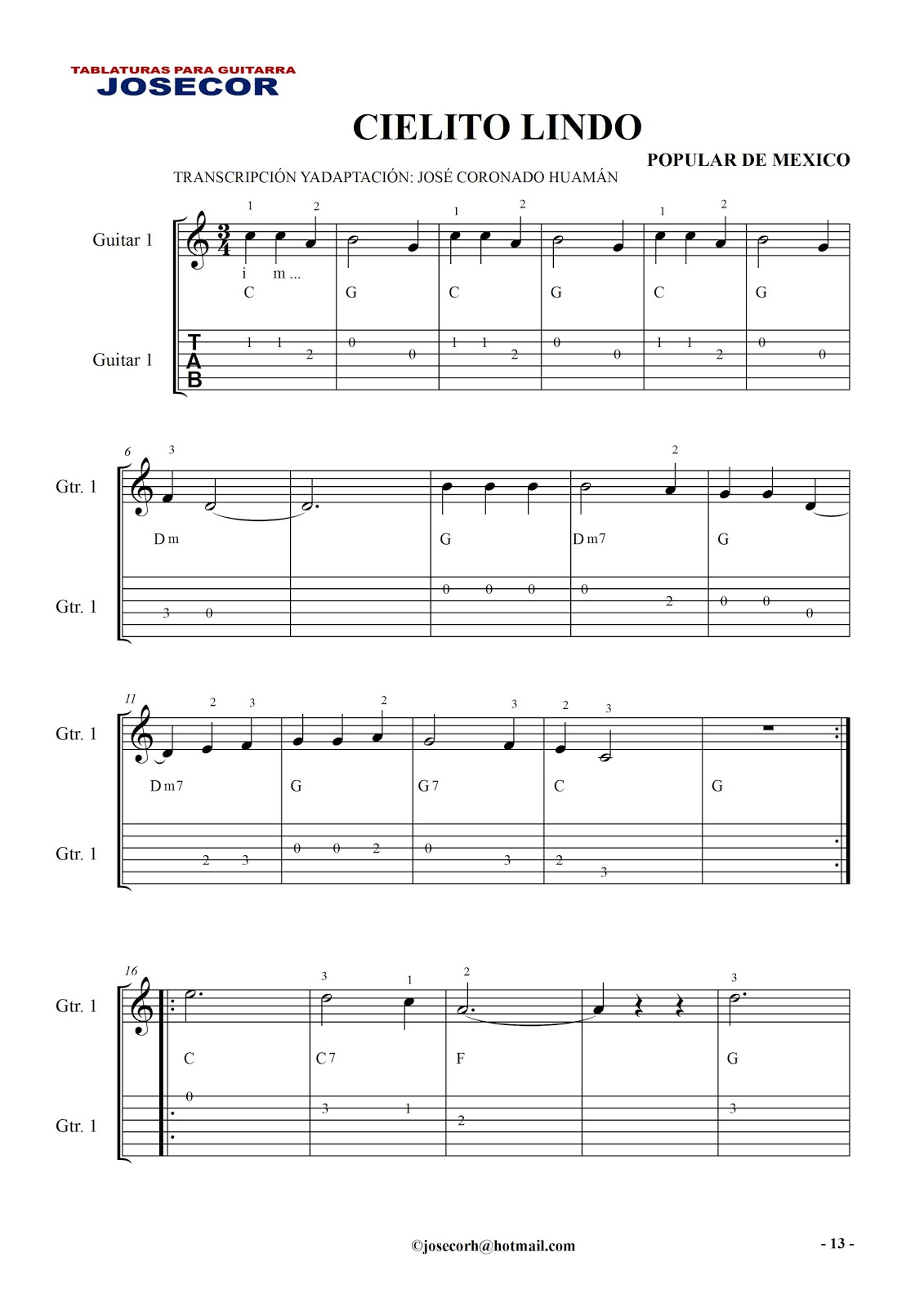 MÚSICA Y PARTITURAS JOSECOR: CIELITO LINDO