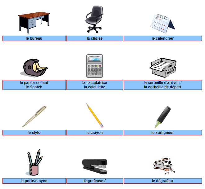 Apprendre le vocabulaire français illustré du bureau