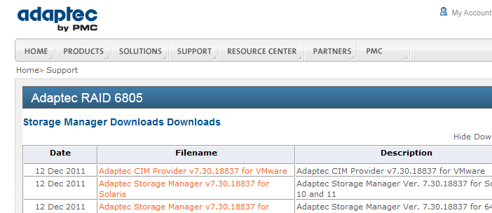 True System: Adaptec 6-й серии и ESXi 5.0