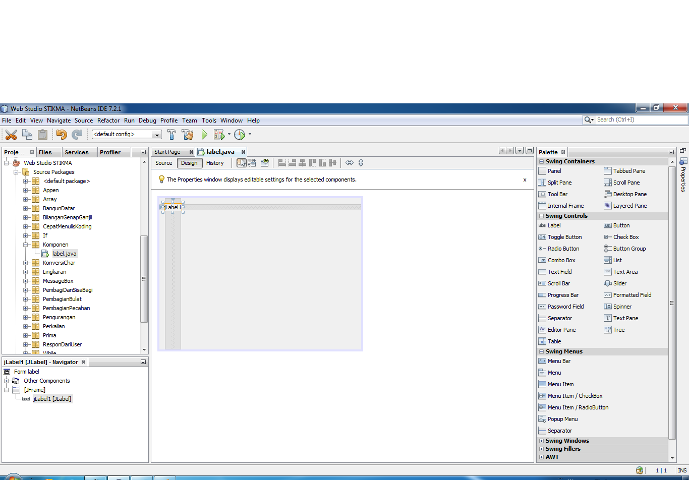 Membuat jLabel Java Netbeans | Create Label Java Netbeans ~ Materi Java Pemula