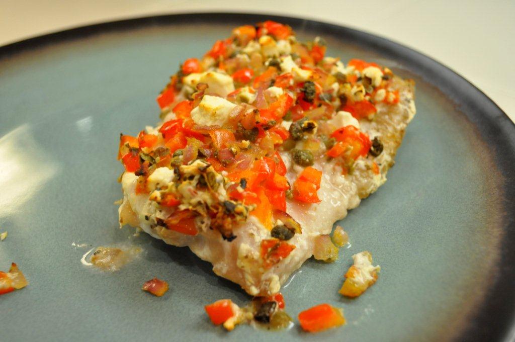 Cooking with Joanna: Baked Snapper with Onions, Peppers, Capers, and Feta