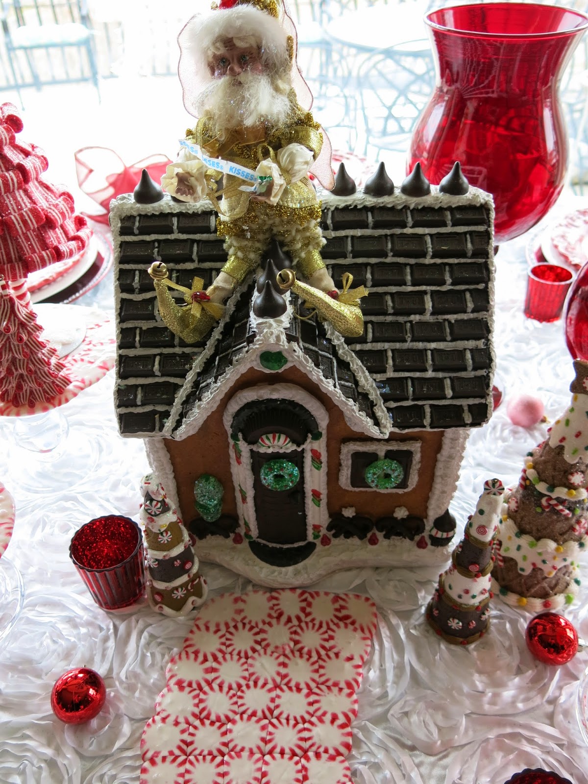Gingerbread House and Peppermint Road Tablescape - Purple Chocolat Home