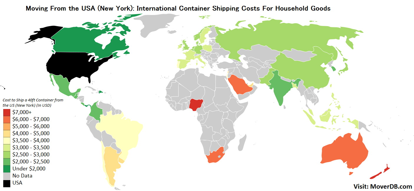 International Container shipping rates from New York - Vivid Maps