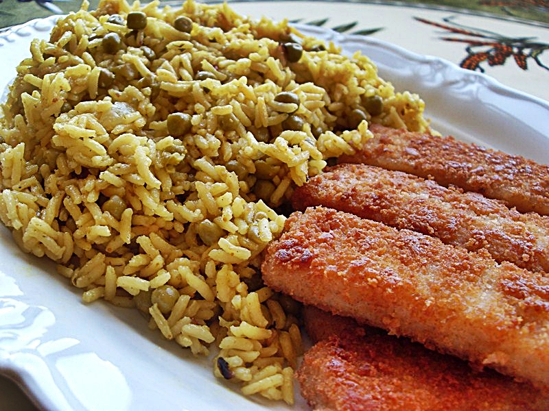 Ma Cuisine Végétalienne: Poissons panés et curry de riz aux petits pois ...