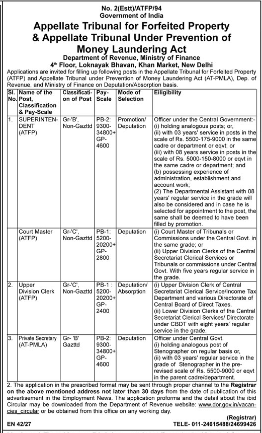 ATFP Recruitment 2015 Deputation Posts
