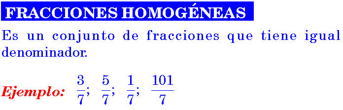EJEMPLOS DE FRACCIONES HOMOGENEAS