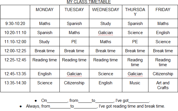 2º CYCLE: SCHOOL SUBJECTS , THE TIME