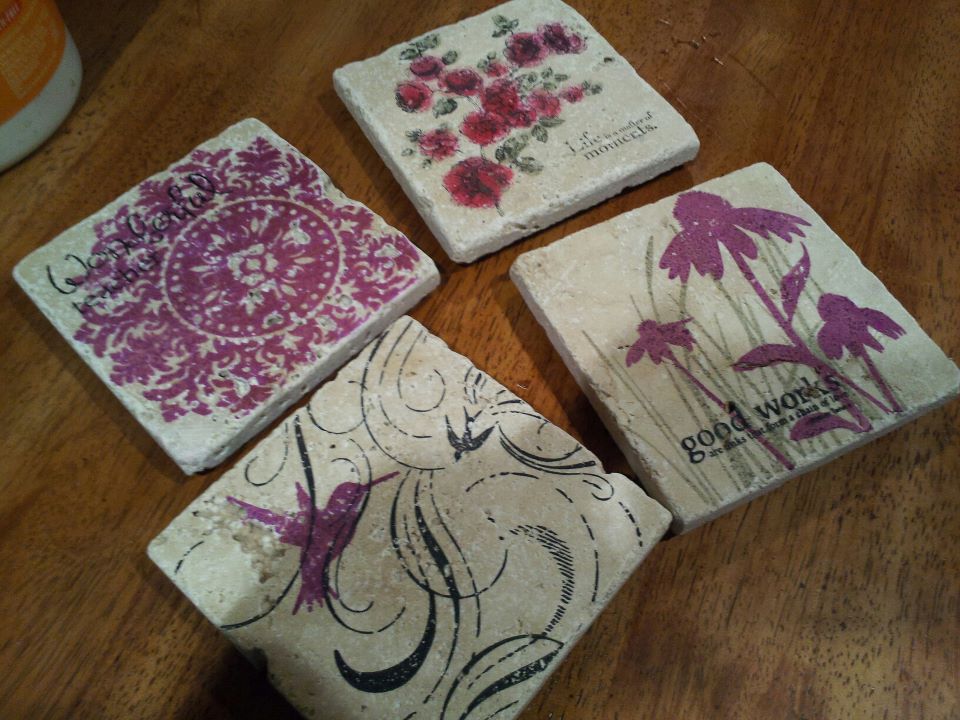 MOM2DNA (Mom to Daniel, Nathan and Alexander): Hand Stamped Tile Coasters