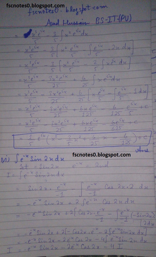 FSc ICS Notes Math Part 2 Chapter 3 Integration Exercise 3.4 Question 2 & 3