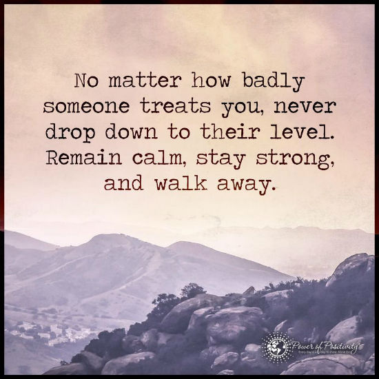 No matter how badly someone treats you, never drop down to their level ...